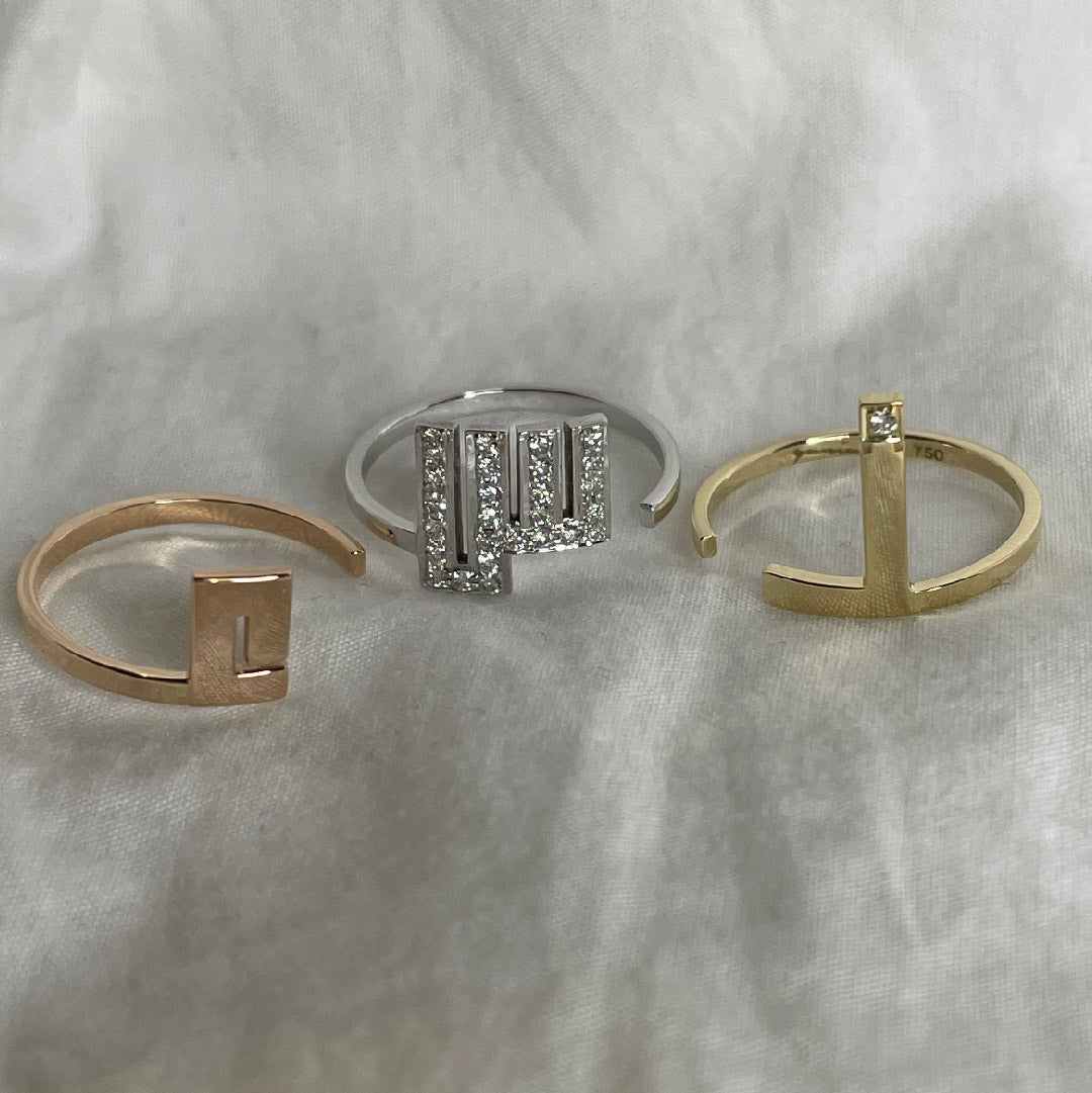 Puzzle Three letter Rings with Diamonds– Yuniu Jewels