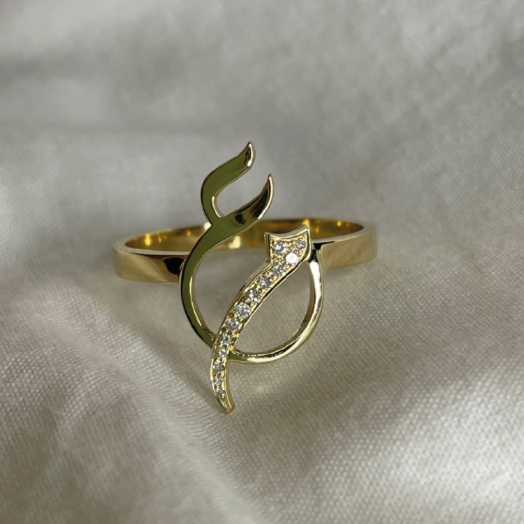 Two Letter Ring with Diamonds– Yuniu Jewels