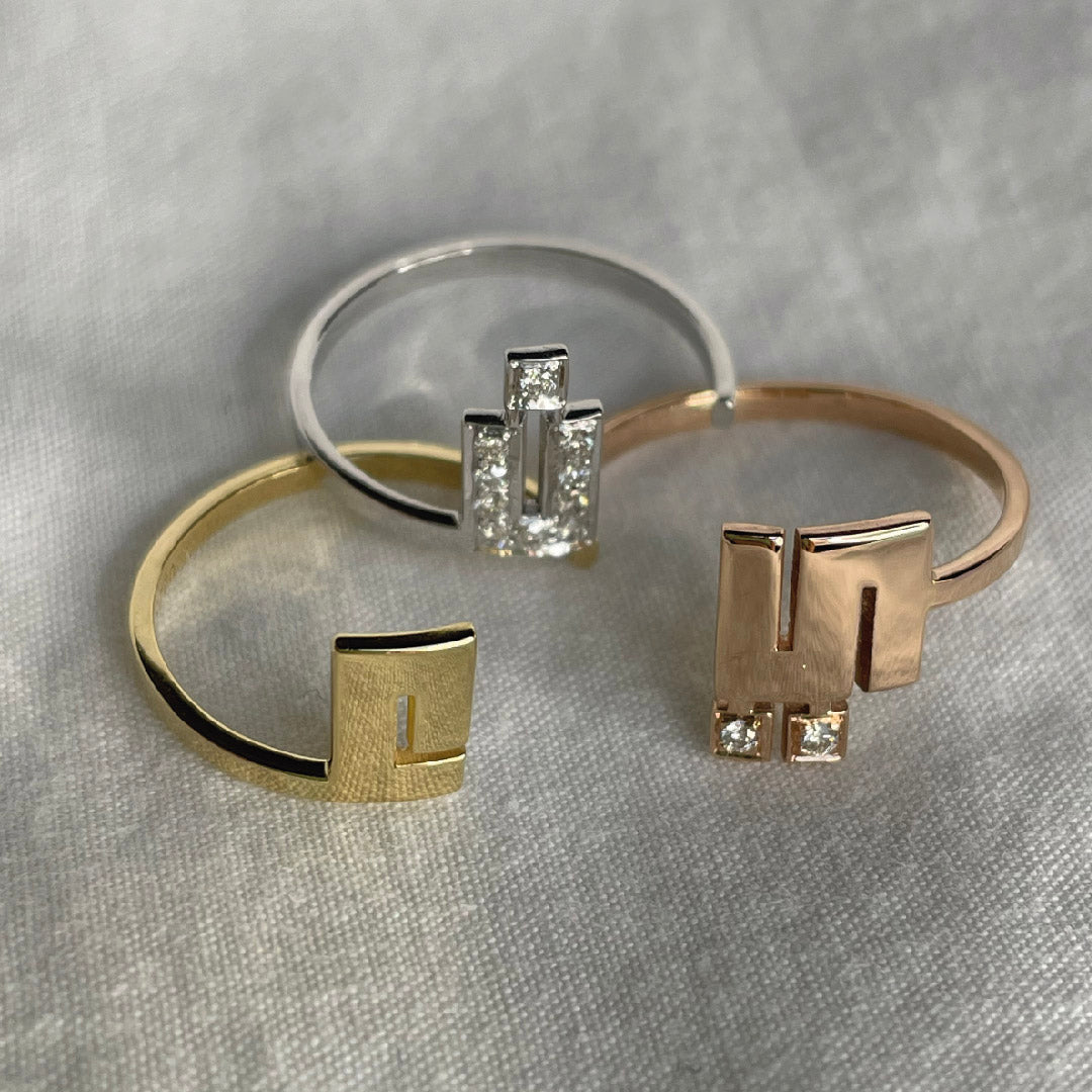 Puzzle Three letter Rings with Diamonds– Yuniu Jewels